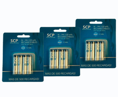 SCP Combo 3 Blisters of 1100mAh Rechargeable AAA Batteries - 12 Batteries
