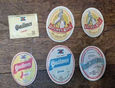 Quilmes Beer Bottle Labels - Lot of 6 Vintage Unused Labels
