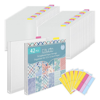 Caydo Clear Scrapbook Paper Storage with 42 Pieces and Organizer 30x30 C
