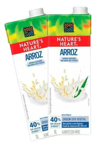 Nature's Heart 2 Natural Heart Sem Adição Açúcar Bebida Vegatal Arroz 1l
