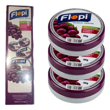 Florestal Sugar-Free Grape Flopi Candy Display with 10 Tins