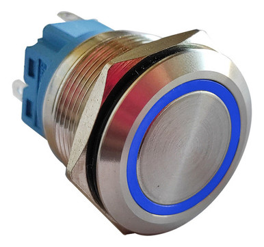 Generic Metal Push Button LED Blue 22mm with Retention + Cable