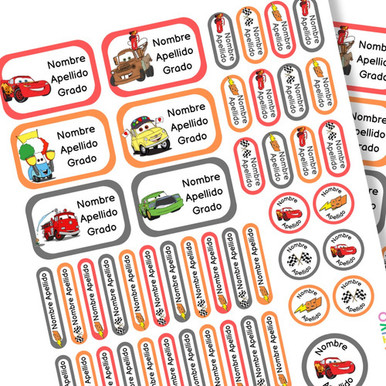 Cars Personalized School Labels for Printing