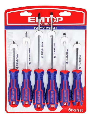 Emtop Magnetic Screwdriver Set 6 Pieces Flat Phillips