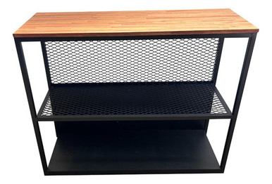 Wazu Creaciones High Breakfast Bar Island in Iron and Finger-Joint Wood