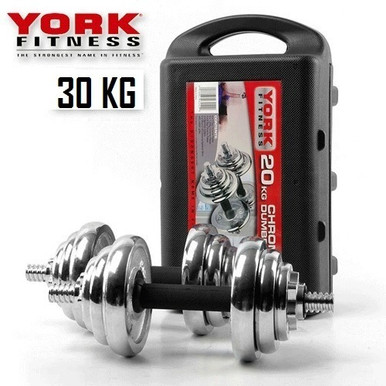 York 30kg Chrome Dumbbell and Barbell Set