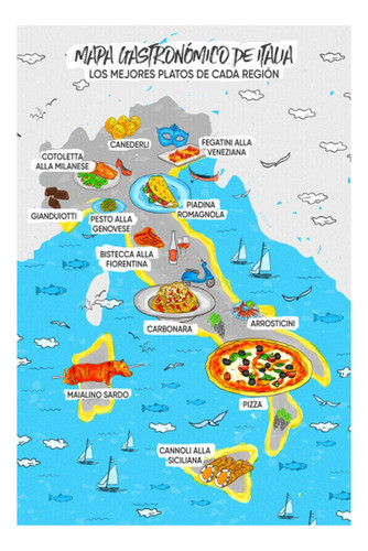 Gastronomic Map of Italy - Foods - Poster 45x30 Cm