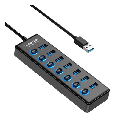 Vanotom USB 3.0 Hub with 7 Ports and Individual LED Switches