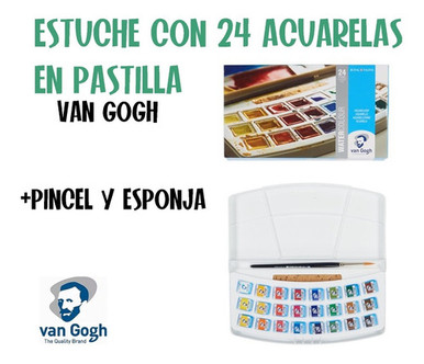 Van Gogh Watercolors Set 24 Half Pans + Brush + Sponge
