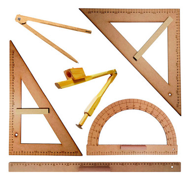 Souza Geometric Kit MDF/Pinus: 1m Ruler + Whiteboard Compass + Chalk ...