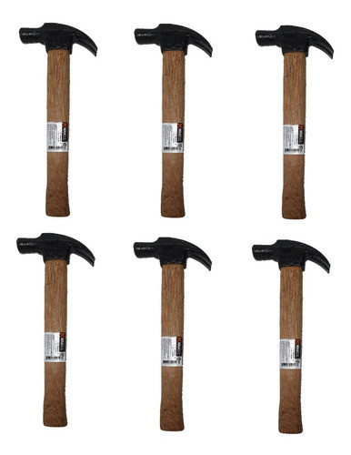 Minasul 6 Painted Claw Hammers 23 mm with Wooden Handle