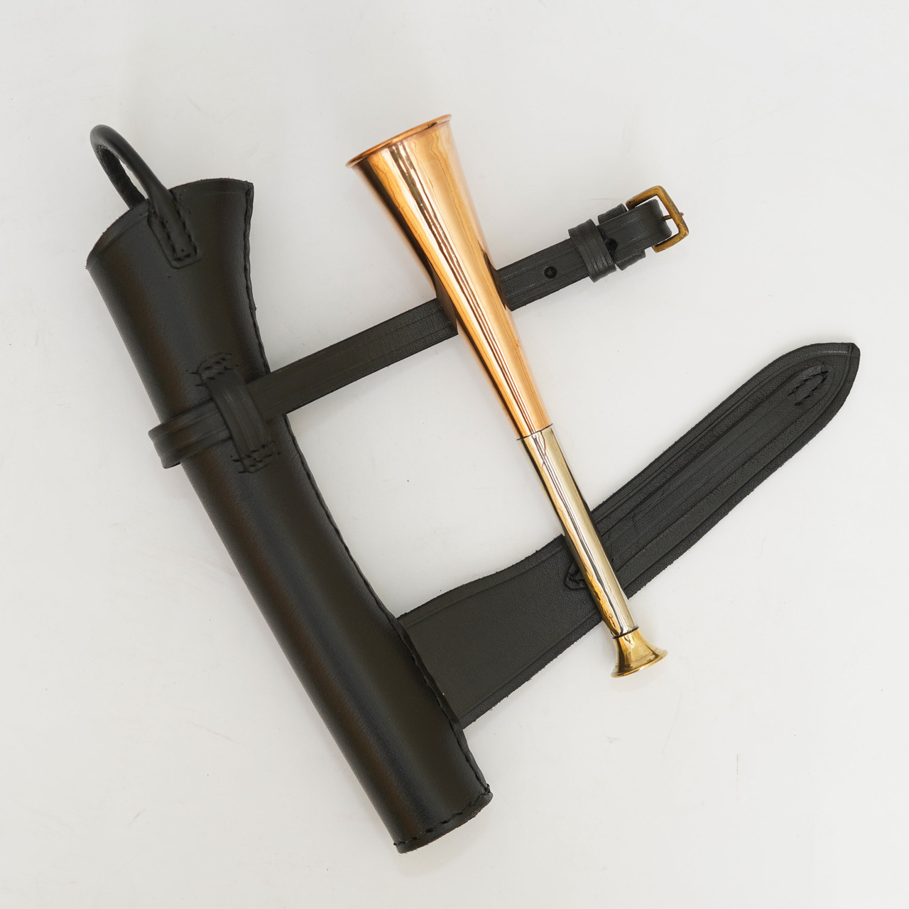 Fox Hunting Copper Horn with Brass Mouth Piece and Black Leather Case