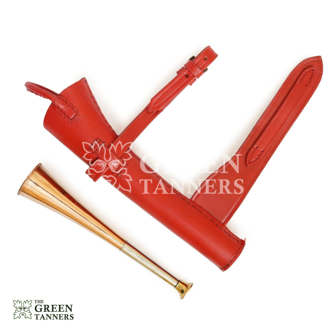 Fox Hunting Copper Horn with Brass Mouth Piece and Black Leather Case