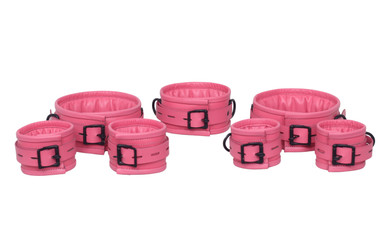 7-Piece Pink Leather Bondage Handcuffs Set – Secure