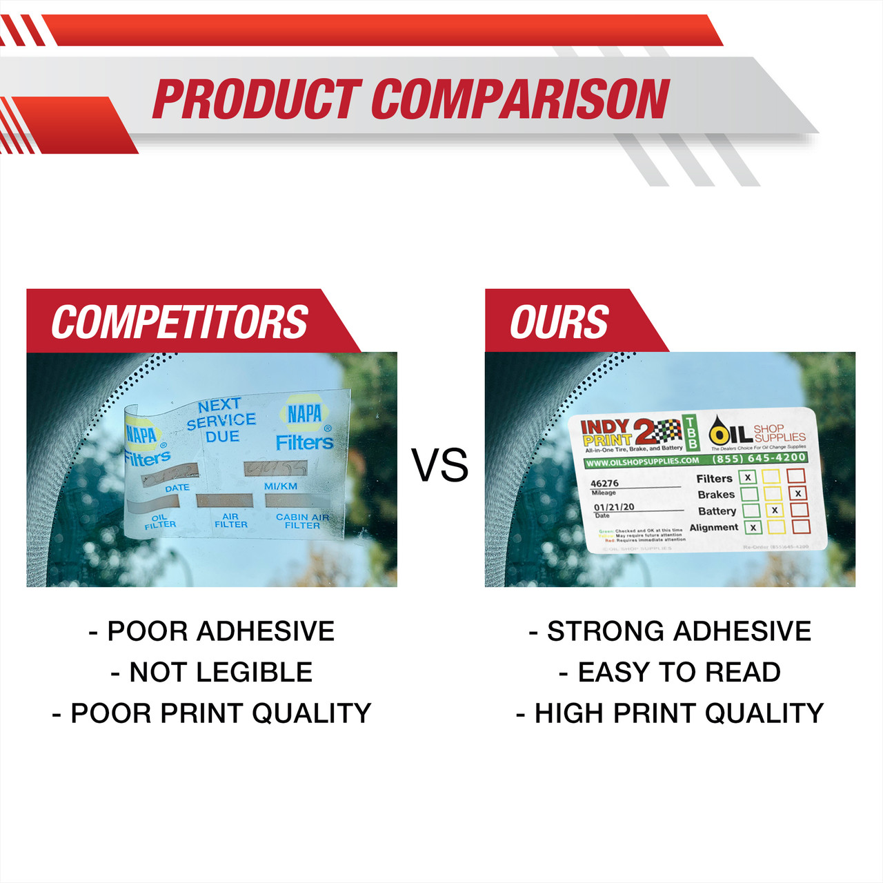 Tire, Break, Battery, Mileage and Date Oil Change Stickers