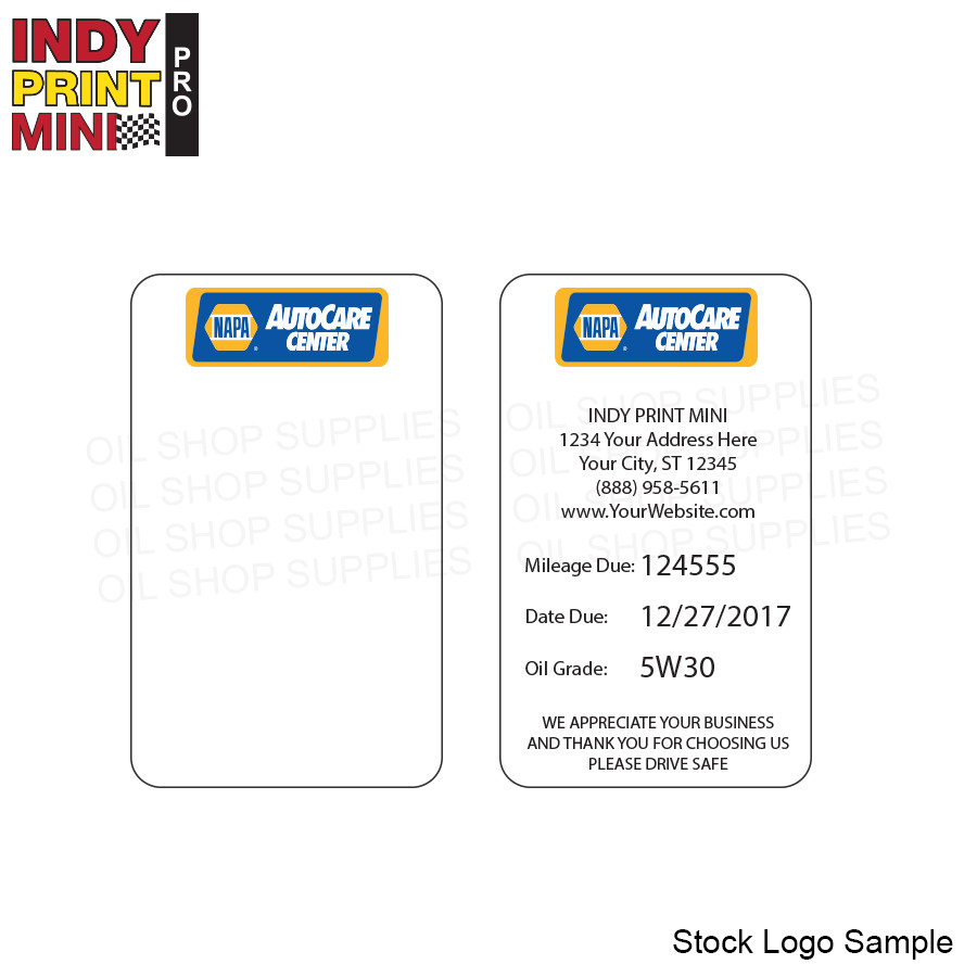 INDY Print Mini - Stock Service Reminder Label - NAPA - Oil Shop Supplies