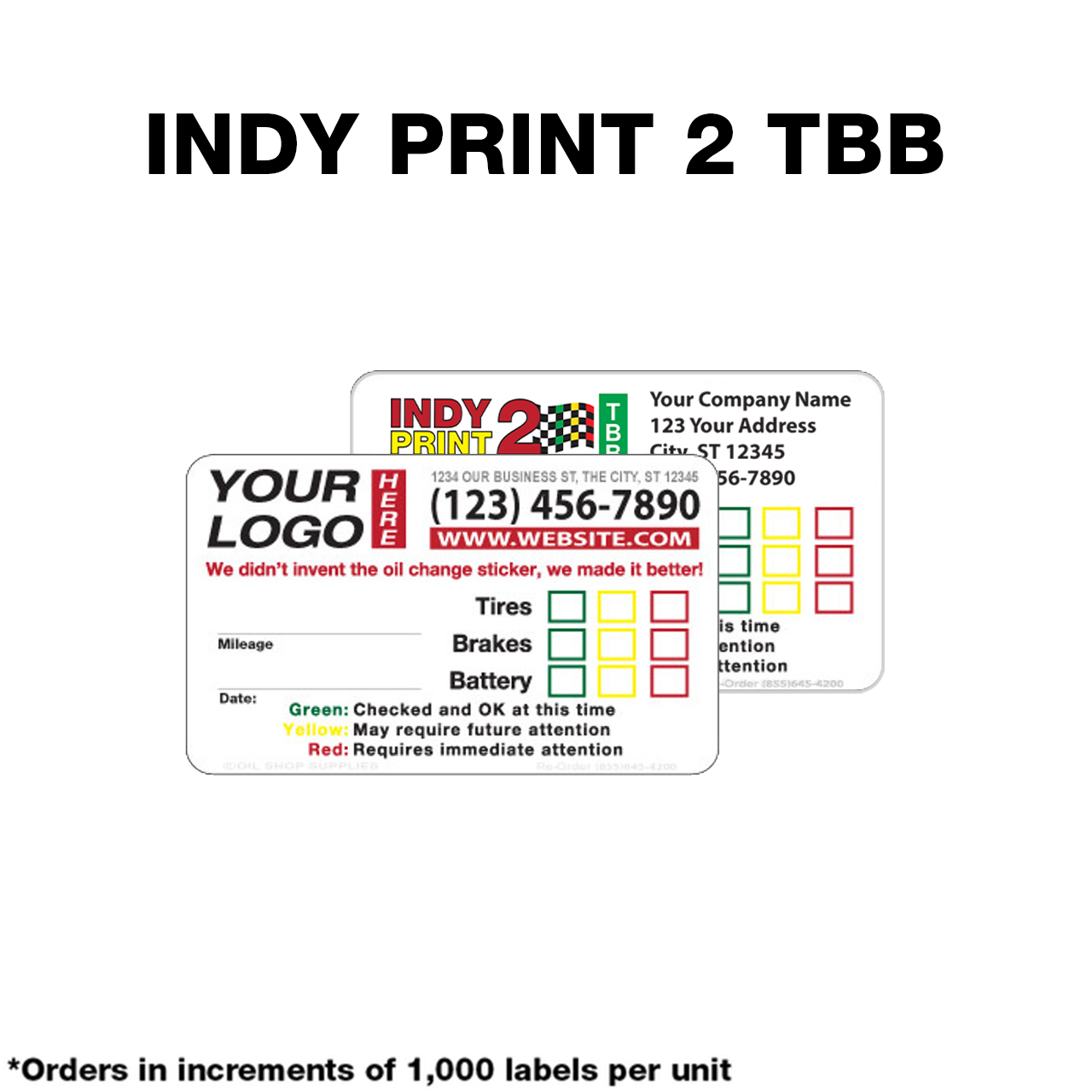 Indy Print 2 TBB Custom Service Reminder Stickers (1,000 Labels) - Oil ...
