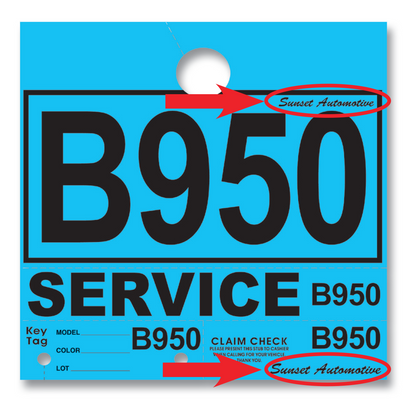 Custom Service Department Hang Tags - Oil Shop Supplies