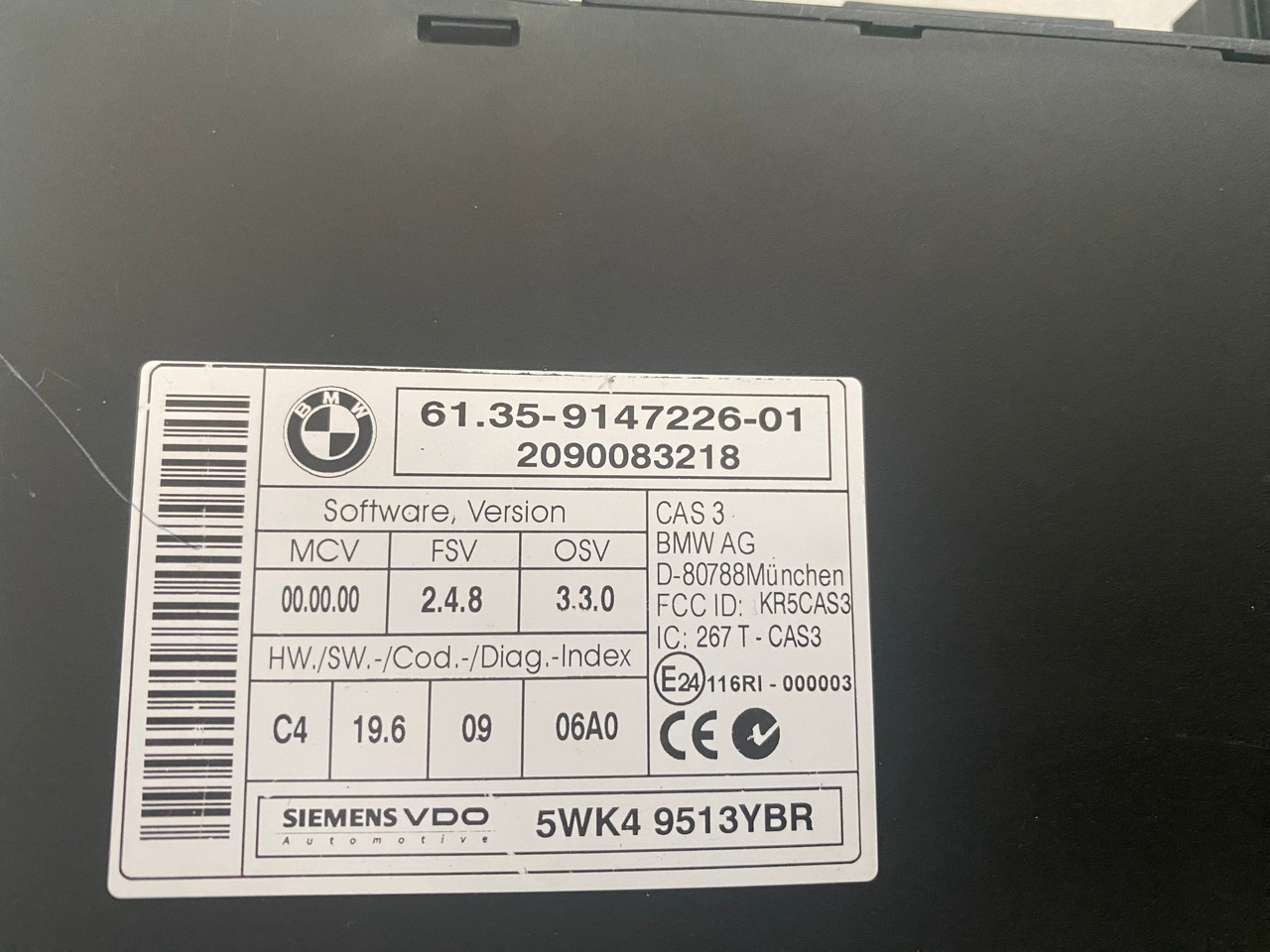 BMW E90 320I 2010 USED CAS 3 MODULE WITH MATCHING KEY 61.35-9147226-01