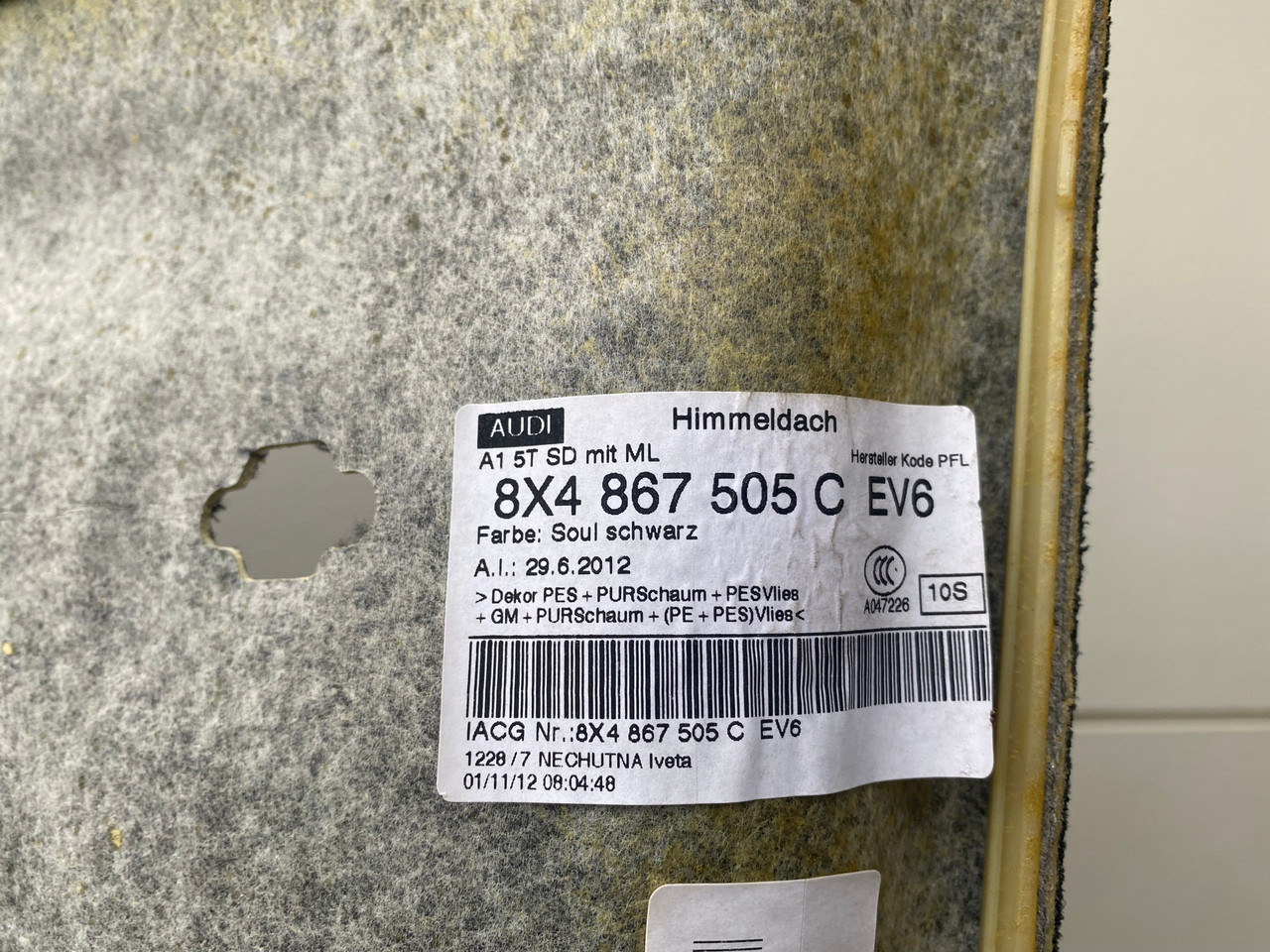 AUDI A1 S LINE 5 DOOR USED BLACK ROOF LINING SUNROOF TYPE 8X4 867 505 C ...