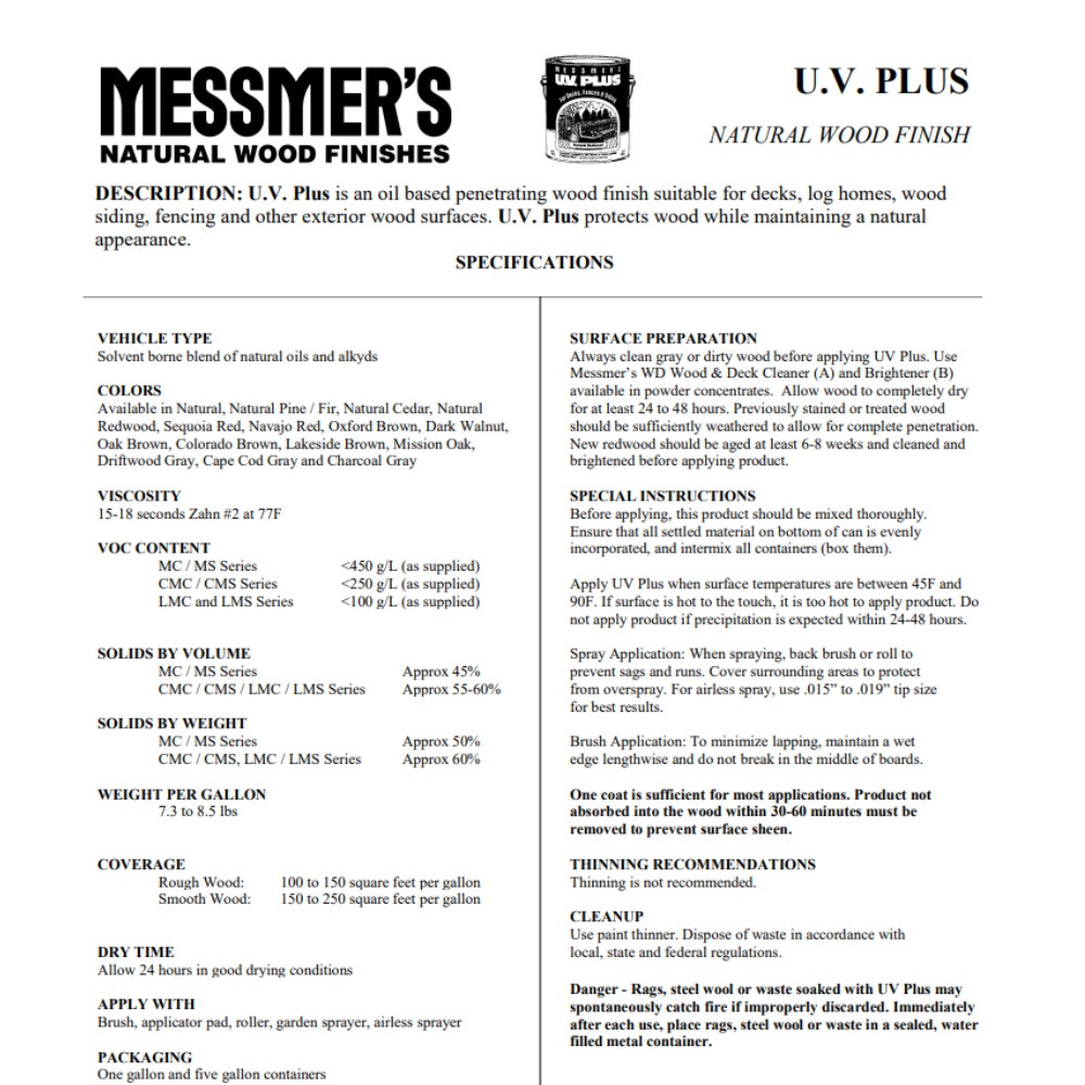 Messmer's UV Plus Stain for Decks, Fences, & Siding - 5 Gallon
