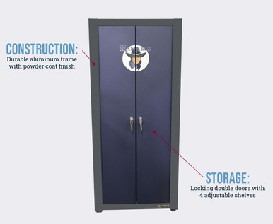 Aluma Elite Cabinet w/ 5 Shelves, Slatwall, & Graphics - Alert Services