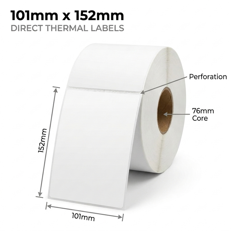 101x152mm Zebra Direct Thermal Labels 1000/Roll