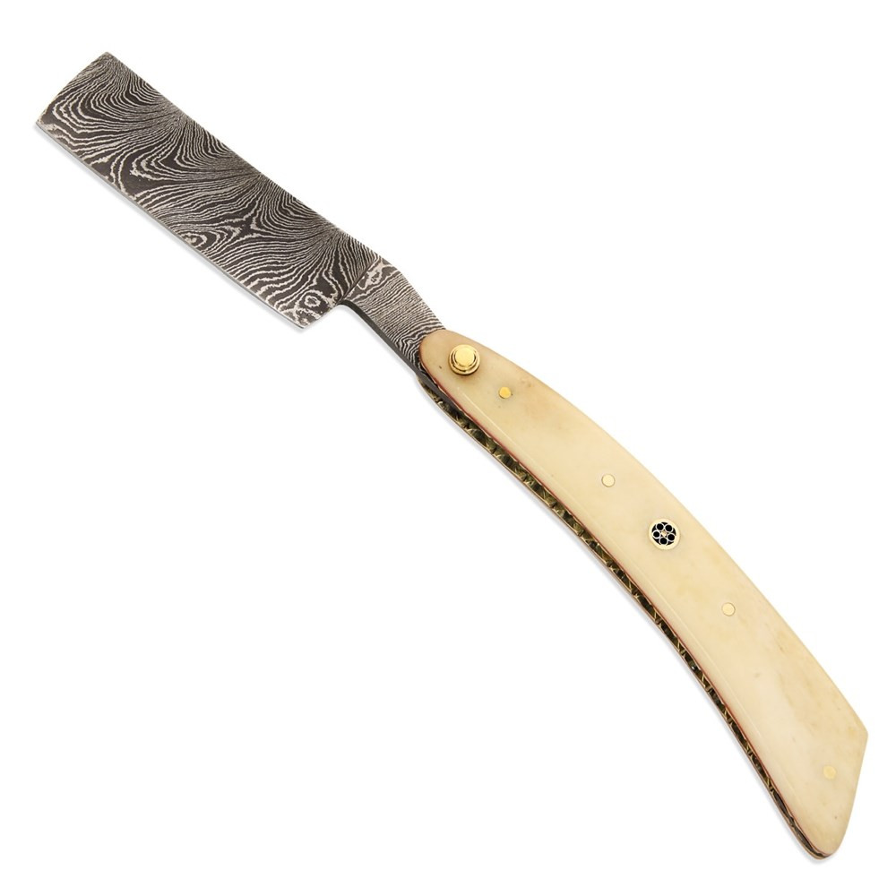 Damascus Barbershop Razor with Camel Bone Scales - Atlanta Cutlery ...