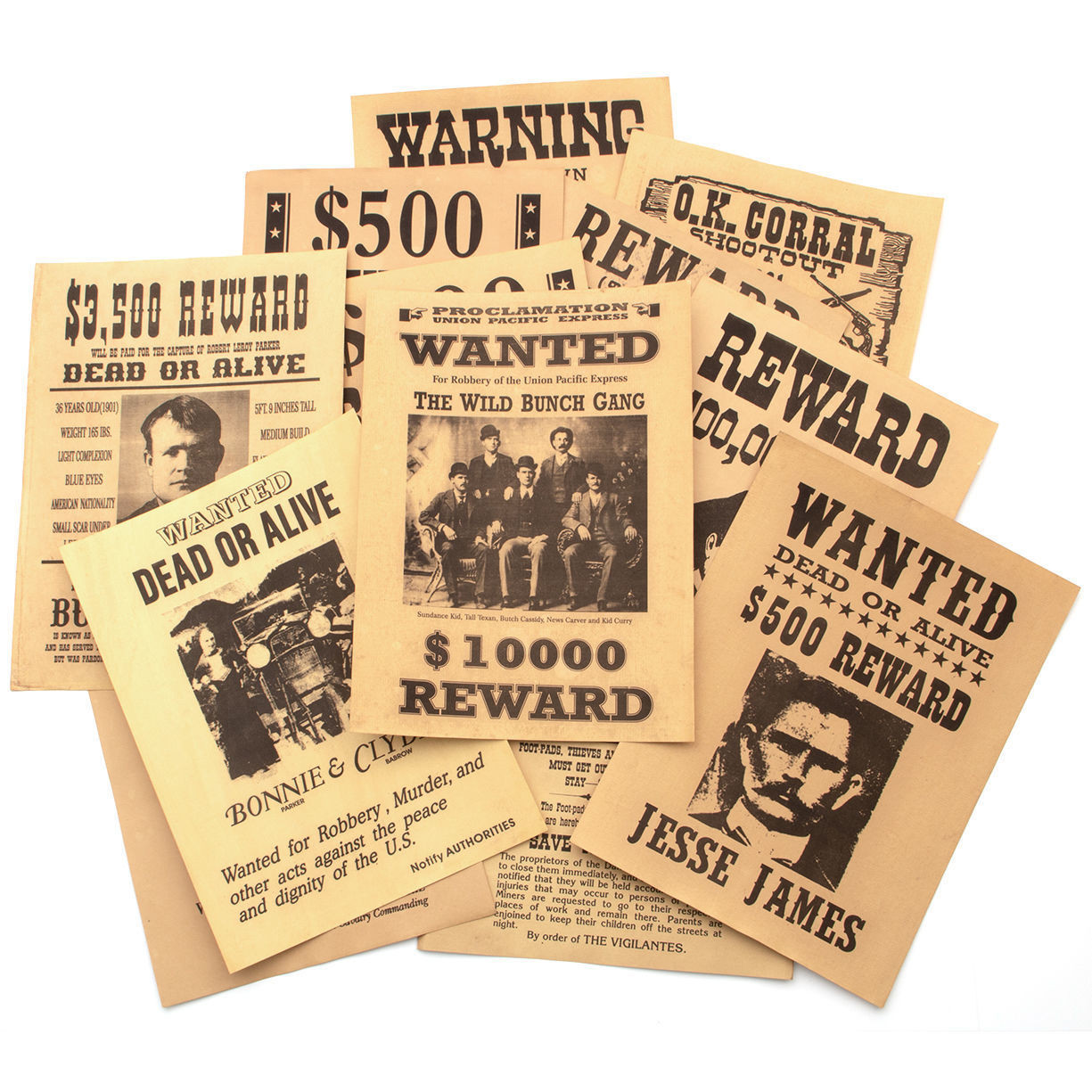 Old West Wanted Posters Set of 12 | Vintage Prints