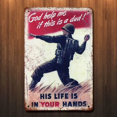 WWII Grenade Metal Sign - Atlanta Cutlery Corporation