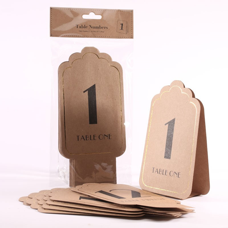 Kraft Table Numbers with Embossed Gold (1-12) (16.7cm x 10cm ...