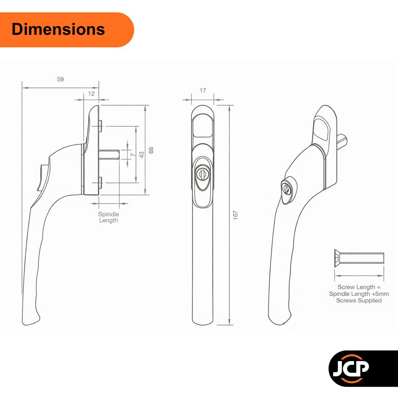 Avocet Affinity Plus Inline Espag UPVC Window Handle - JCP Hardware
