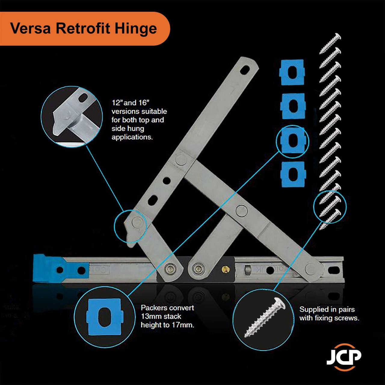 uPVC Window Hinge Versa Retrofit Friction Stay Pair - JCP Hardware