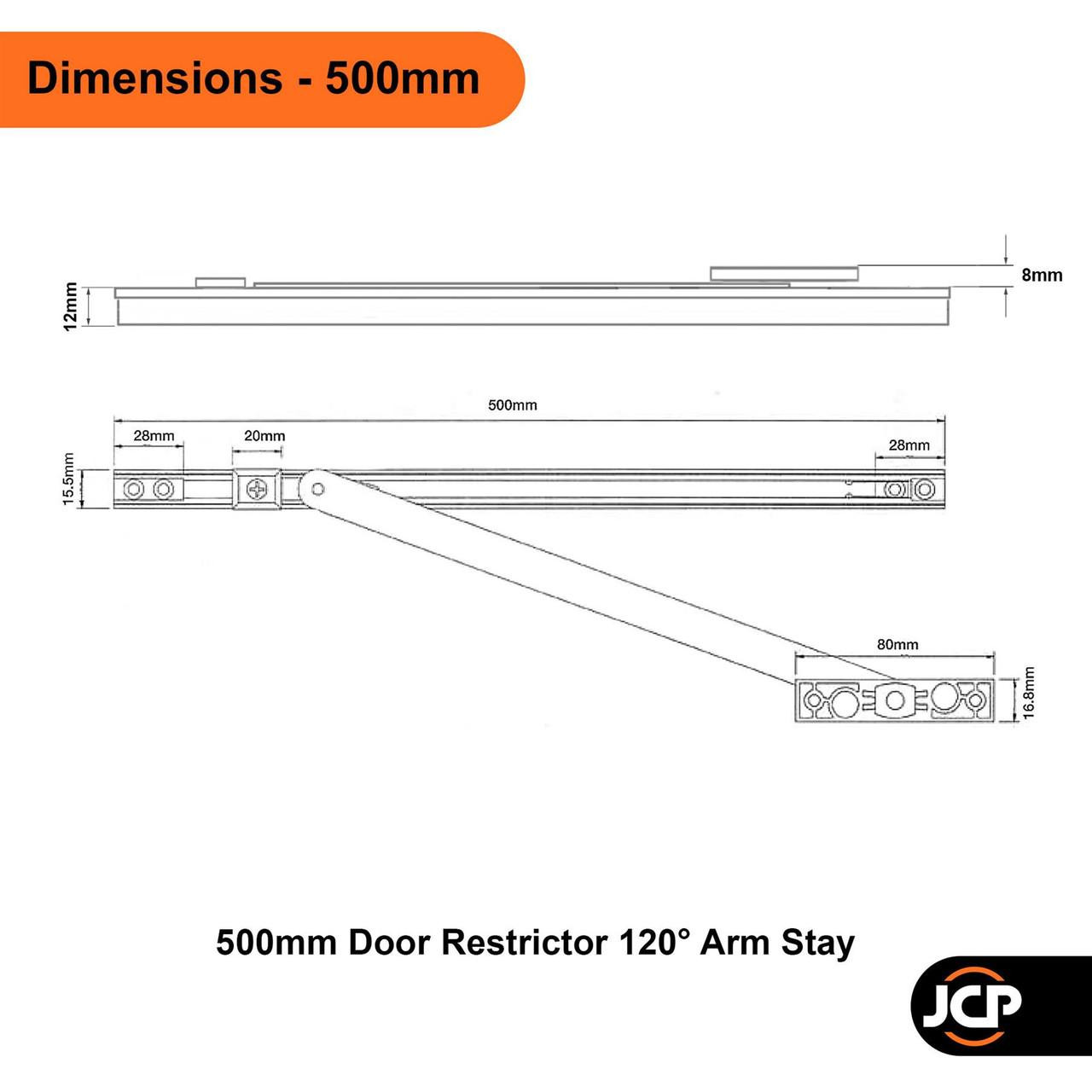 DYNATECH uPVC Door Restrictor Arm Stay 90° 120° Door Opening - JCP Hardware