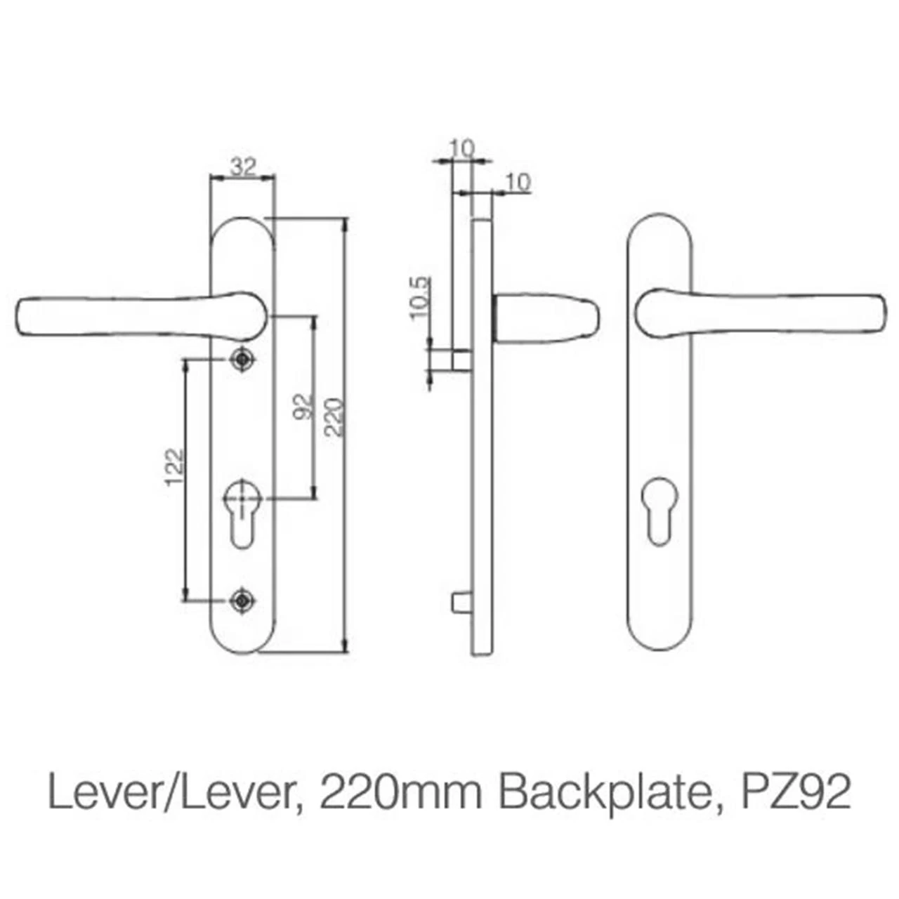 Mila ProLinea UPVC Door Handle Pair 92mm PZ 122mm Fixings - JCP Hardware