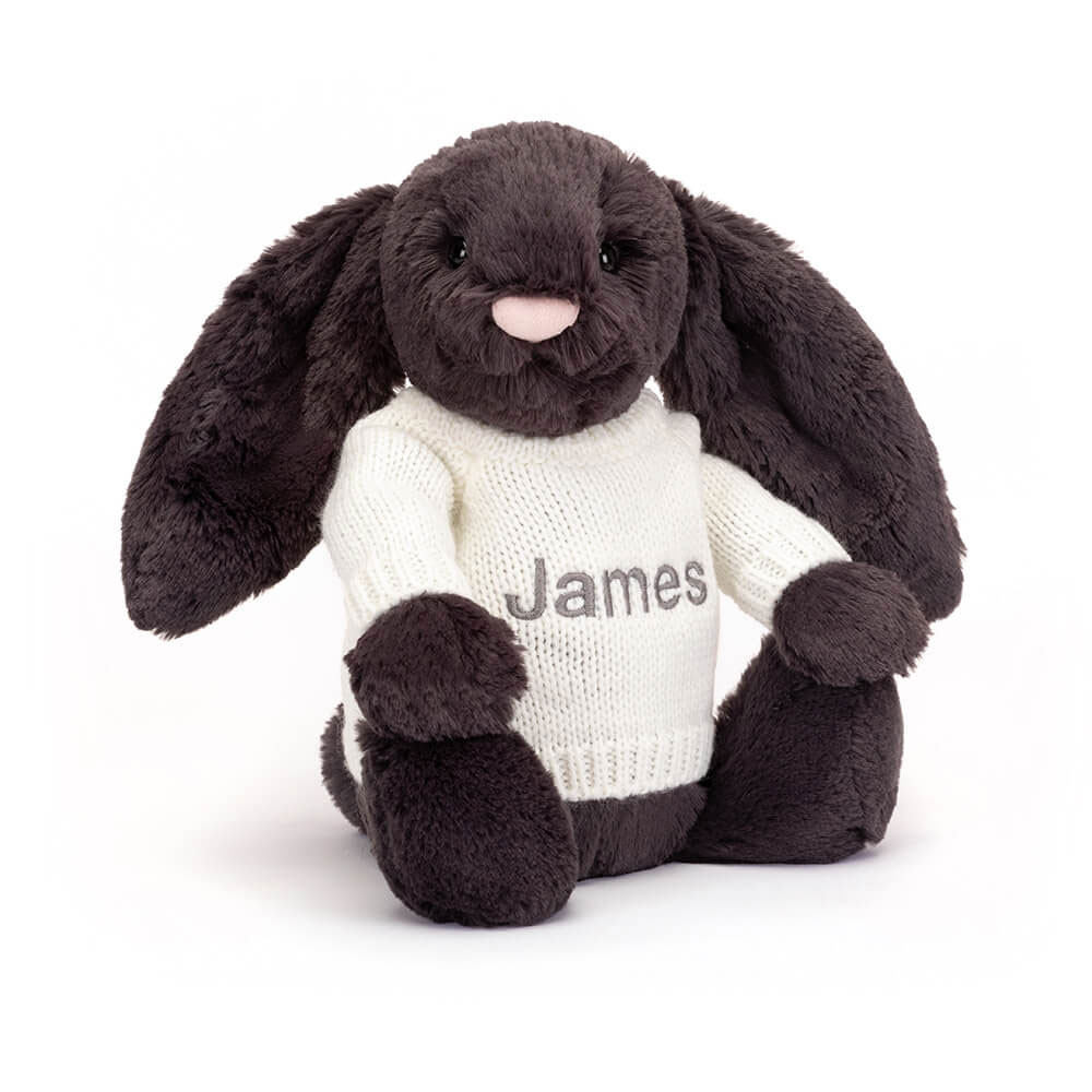 Bashful Inky Bunny with Personalised Cream Jumper - Official Jellycat