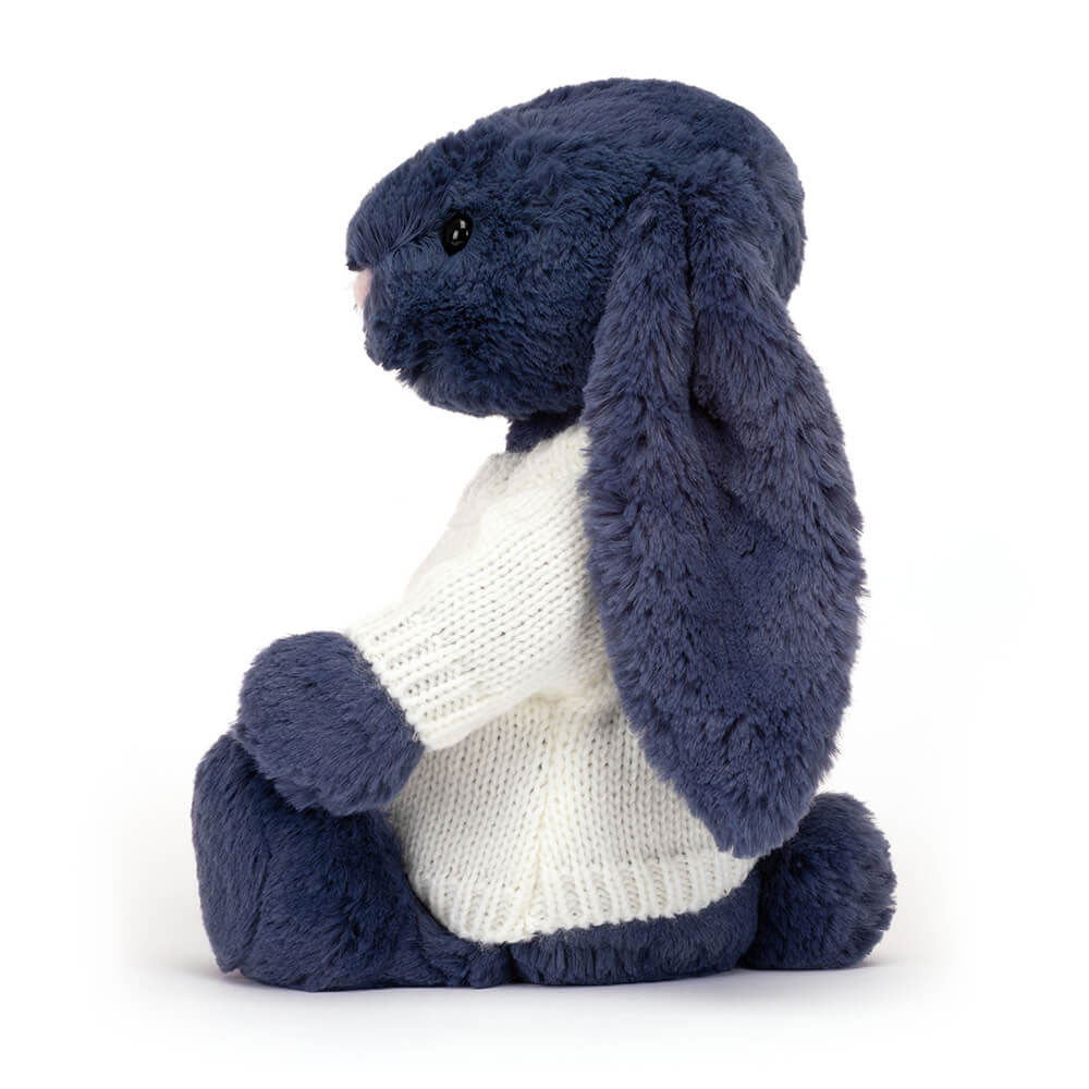 Bashful Navy Bunny With Personalised Cream Jumper Official Jellycat