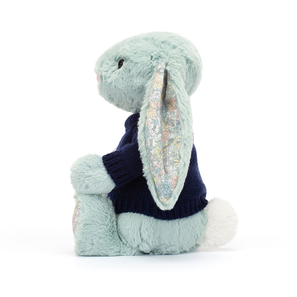 Blossom Sage Bunny with Personalised Navy Jumper - Official Jellycat