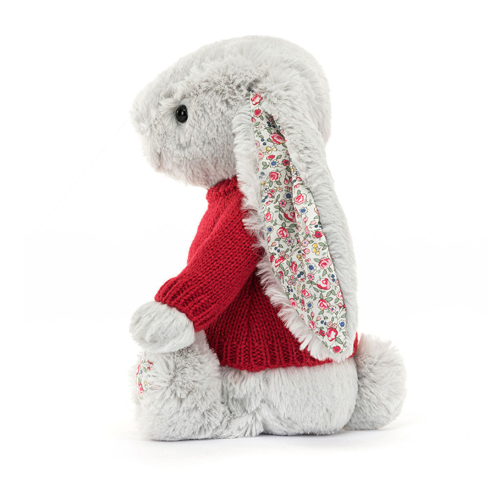 Blossom Silver Bunny with Personalised Red Jumper - Official Jellycat