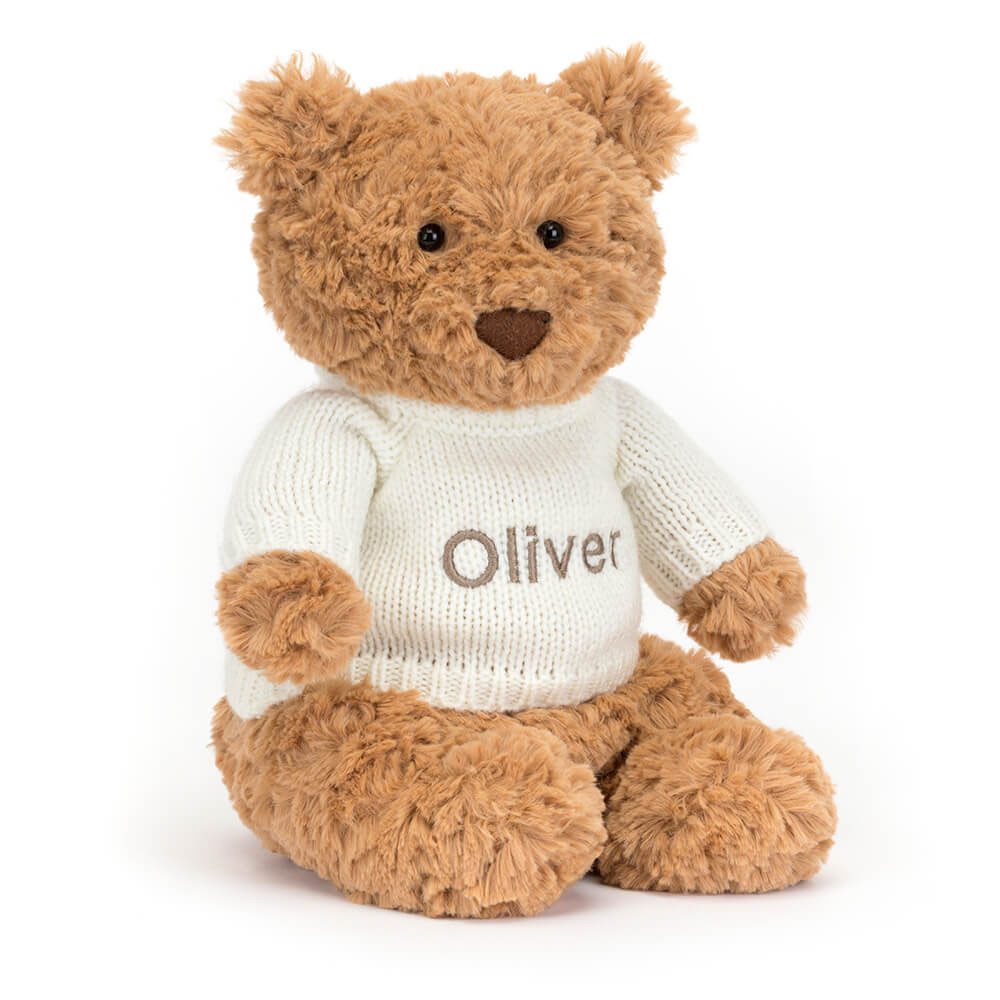 Bartholomew Bear with Personalised Cream Jumper - Official Jellycat