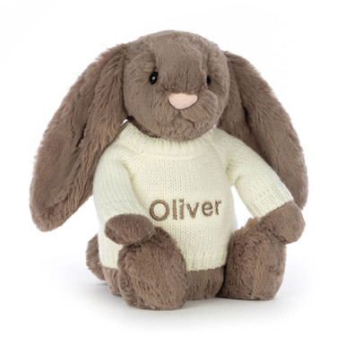 Bashful Truffle Bunny with Personalised Cream Jumper - Official Jellycat