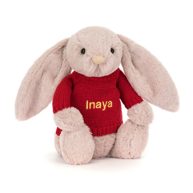 Bashful Luxe Bunny Rosa with Personalised Red Jumper - Official Jellycat