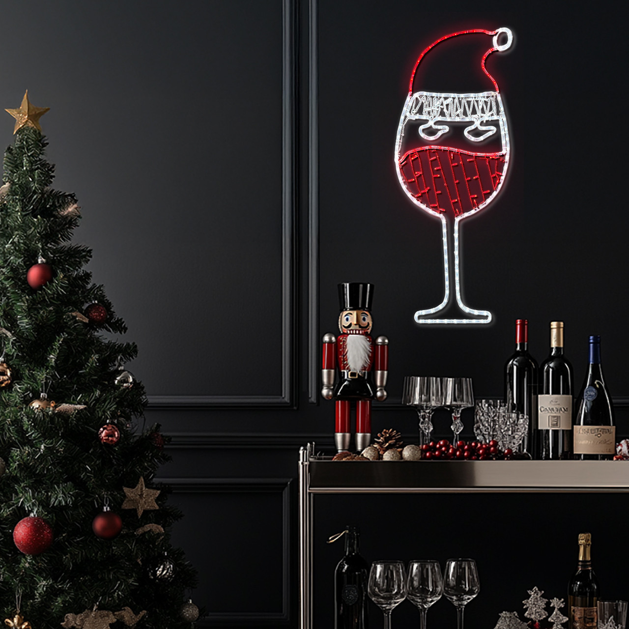 LED Santa Wine Glass Lighted Sign 48 Inch | Birddog Lighting