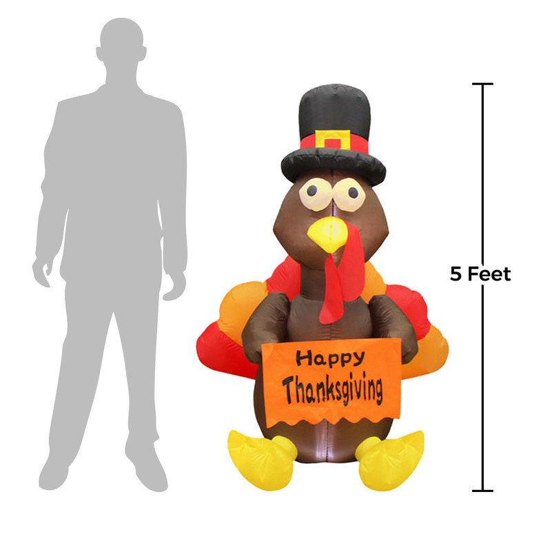 5 Foot Thanksgiving Turkey Inflatable - LED Lighted Yard Display ...