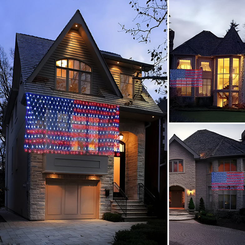 Solar American Flag LED Net Light Set - Birddog Lighting