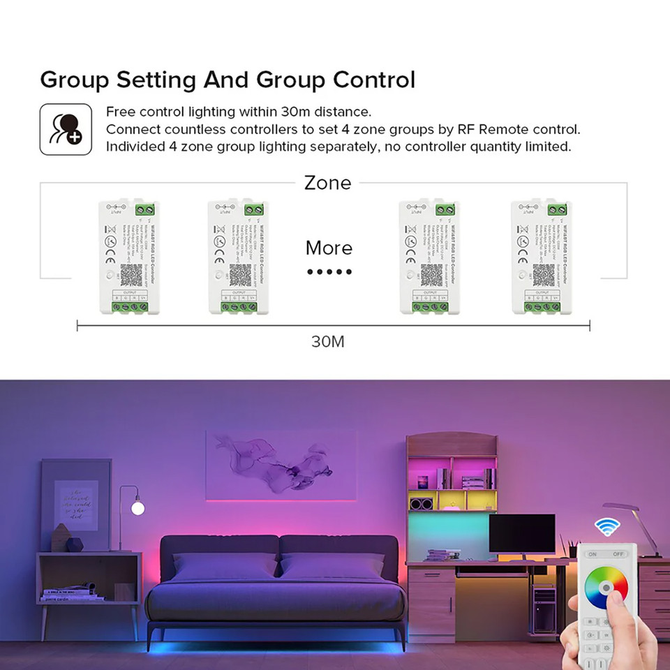 4-Zone RGB RF Touch Remote Control 2.4GHz | Black or White Remote
