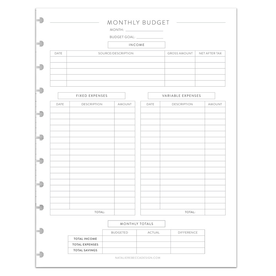 Monthly Budget Monthly Budget