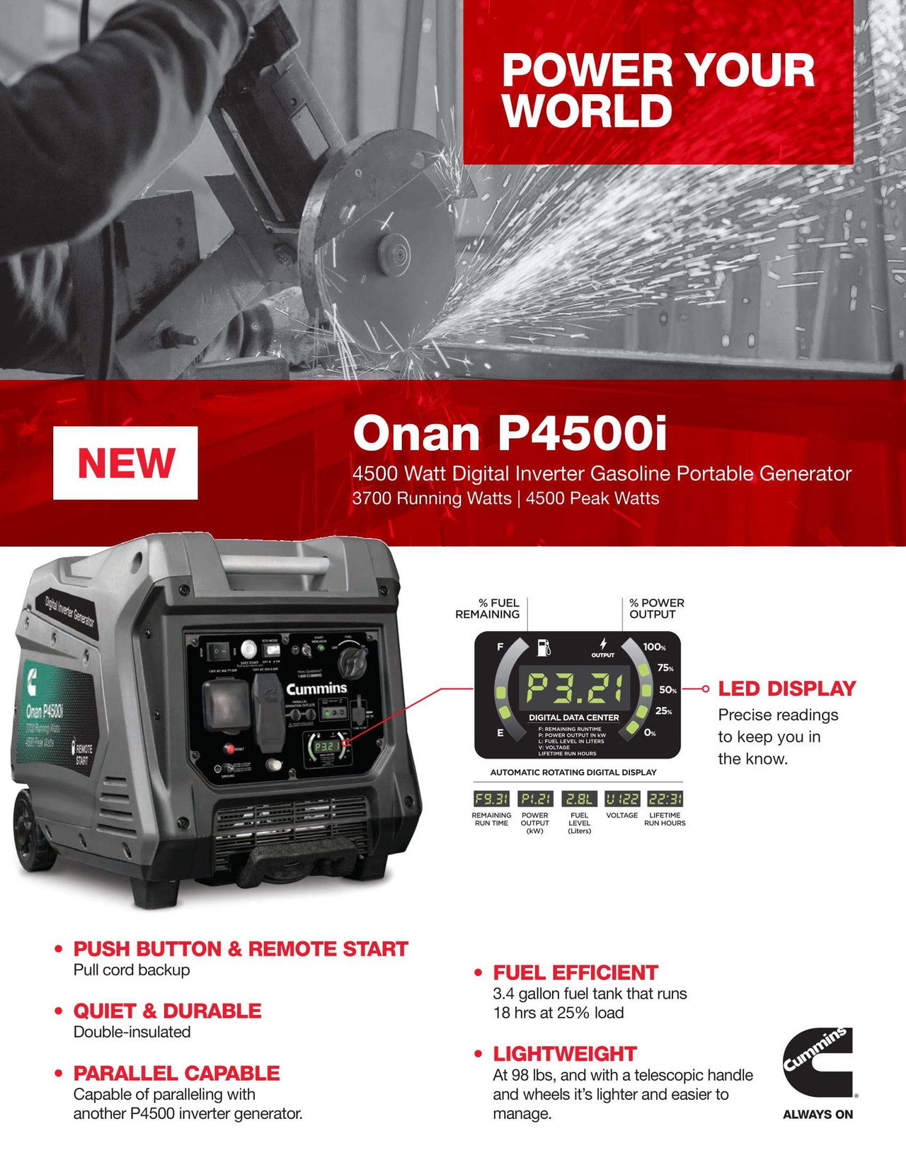 A058U955 Onan P4500i Inverter Portable Generator ONAN/Cummins New ...