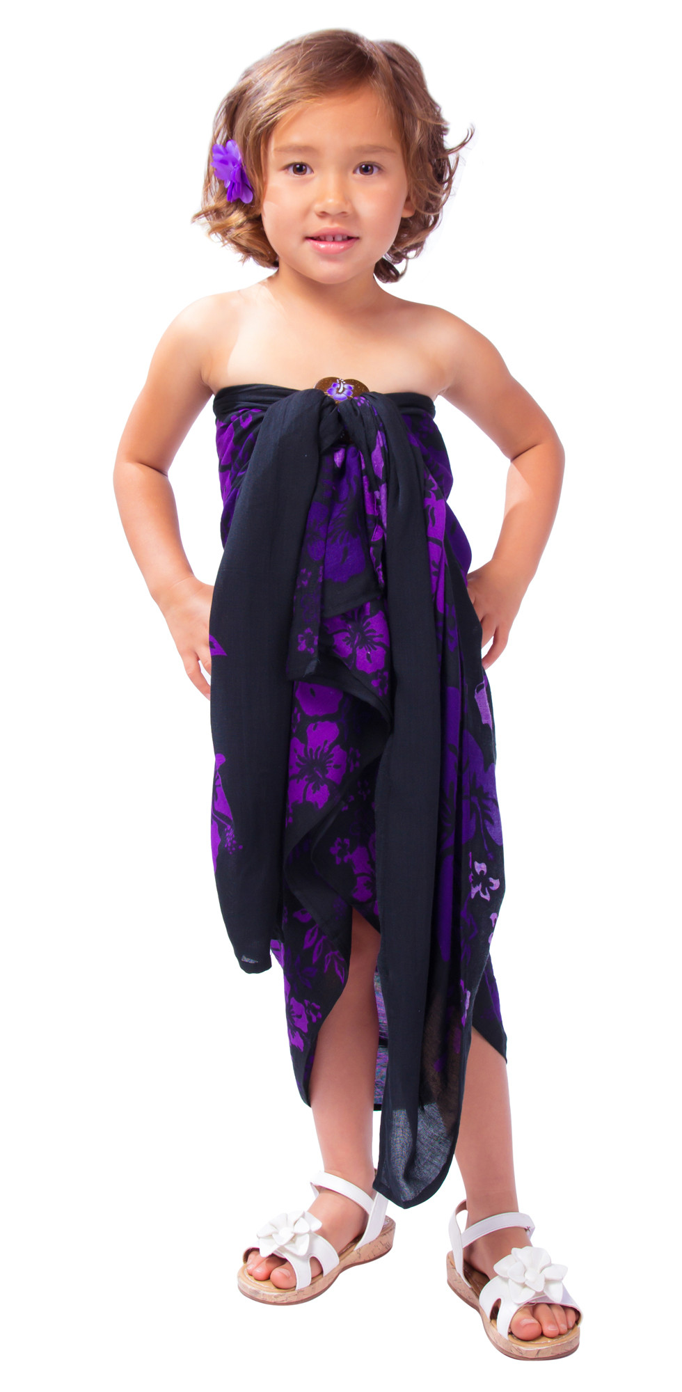 Floral Sarong "Wild Violets" Purple and Black - Fringeless Sarong