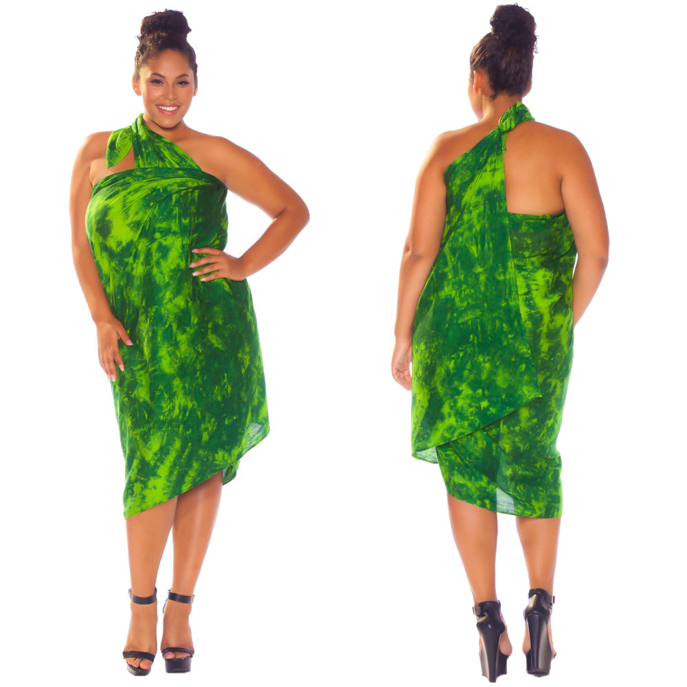 "Lime / Dark Green" Smoked Sarong PLUS SIZE XL - 3X + - Fringeless Sarong